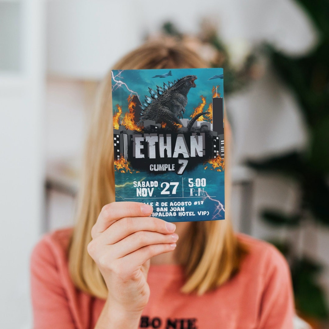 GODZILLA Birthday Invitation Card Editable and Modifiable - Etsy