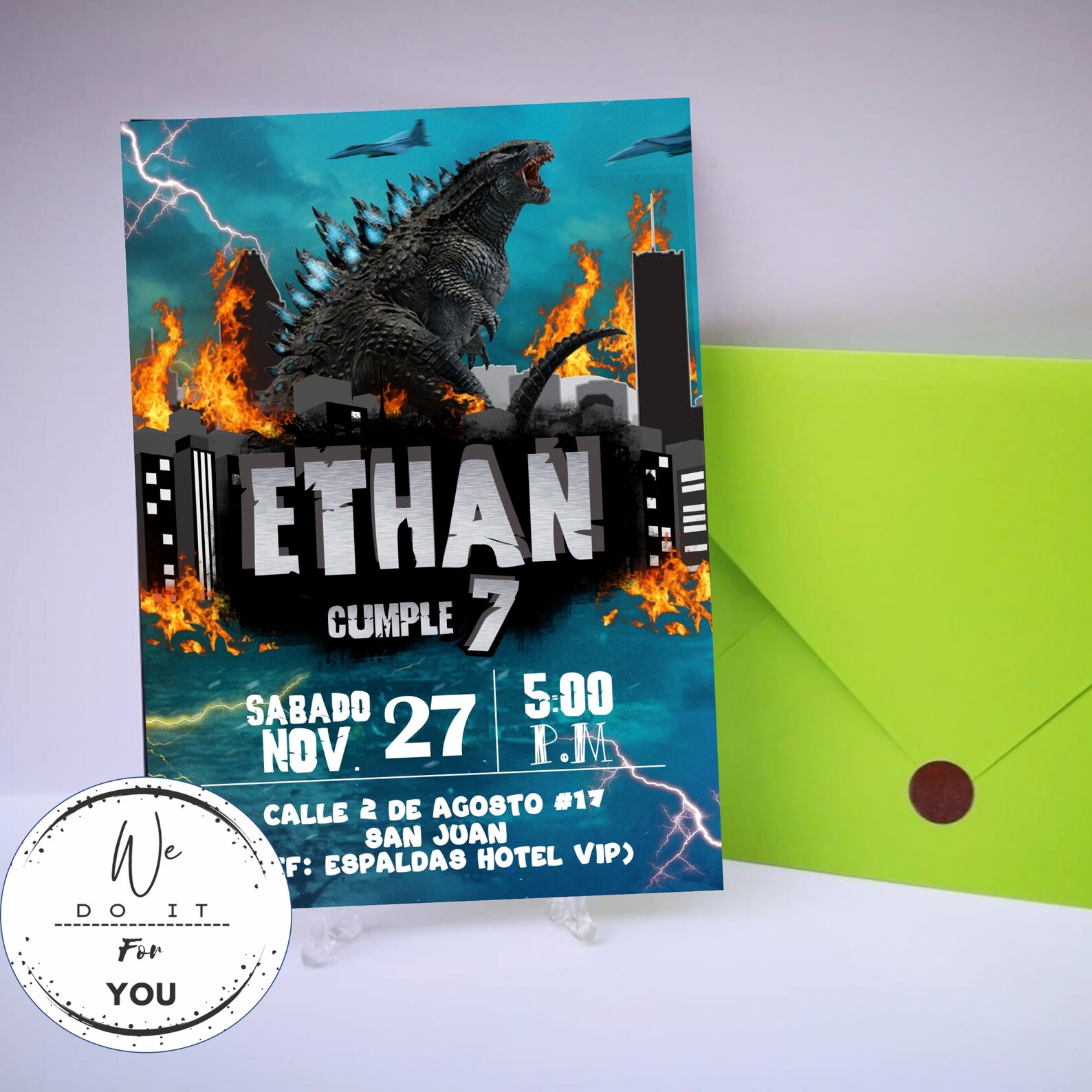 GODZILLA Birthday Invitation Card Editable and Modifiable - Etsy