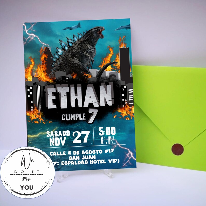 GODZILLA Birthday Invitation Card Editable and Modifiable - Etsy