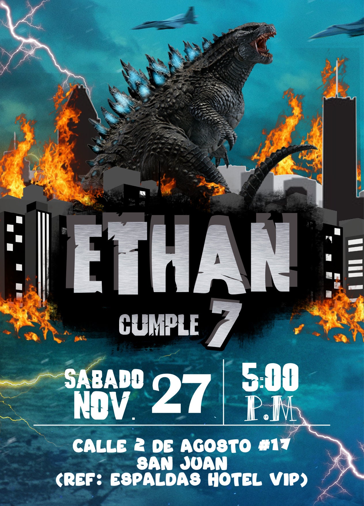 GODZILLA birthday invitation card editable and modifiable - Etsy México