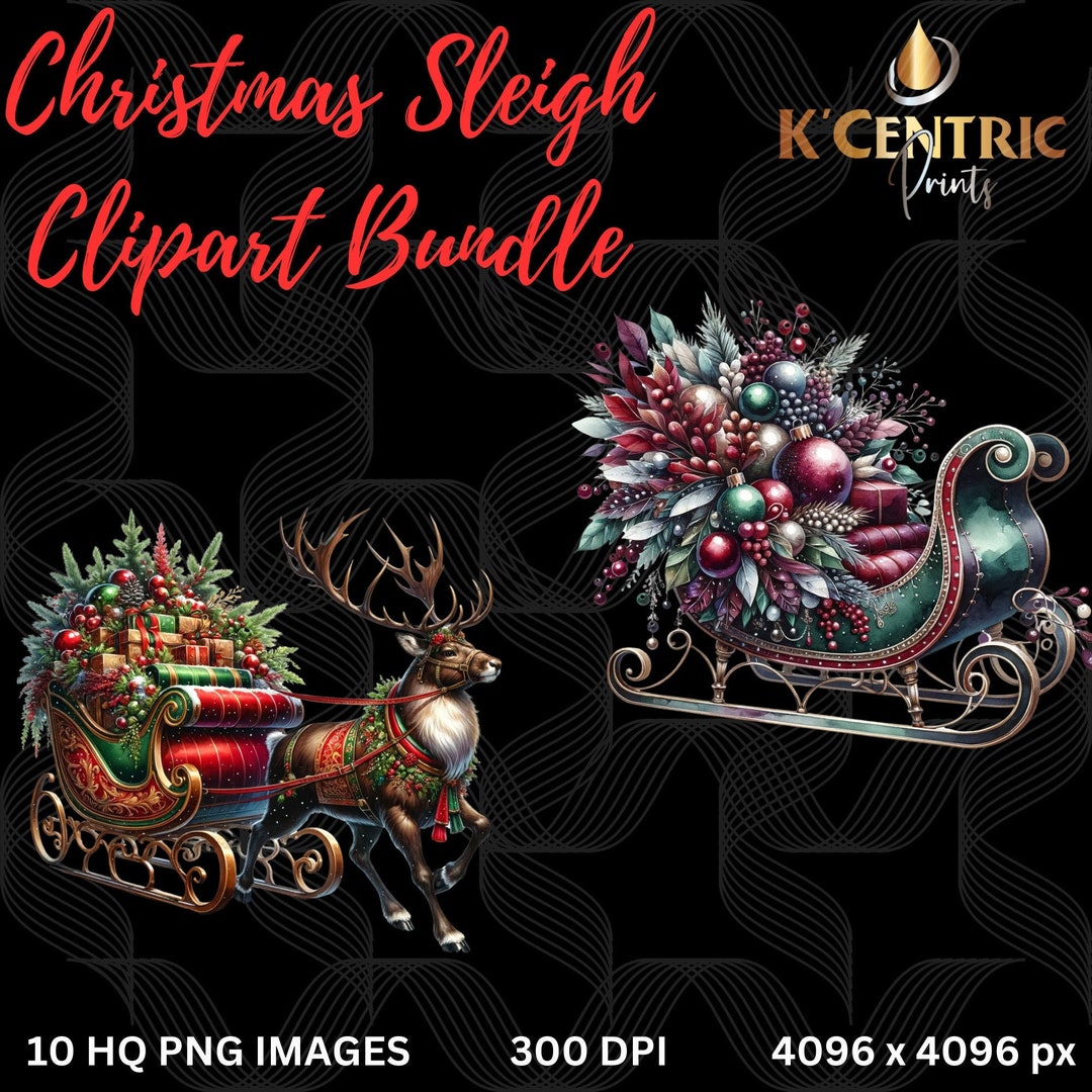 Christmas Sleigh Clipart PNG Bundle Santa Sleigh Commercial Use Holiday ...