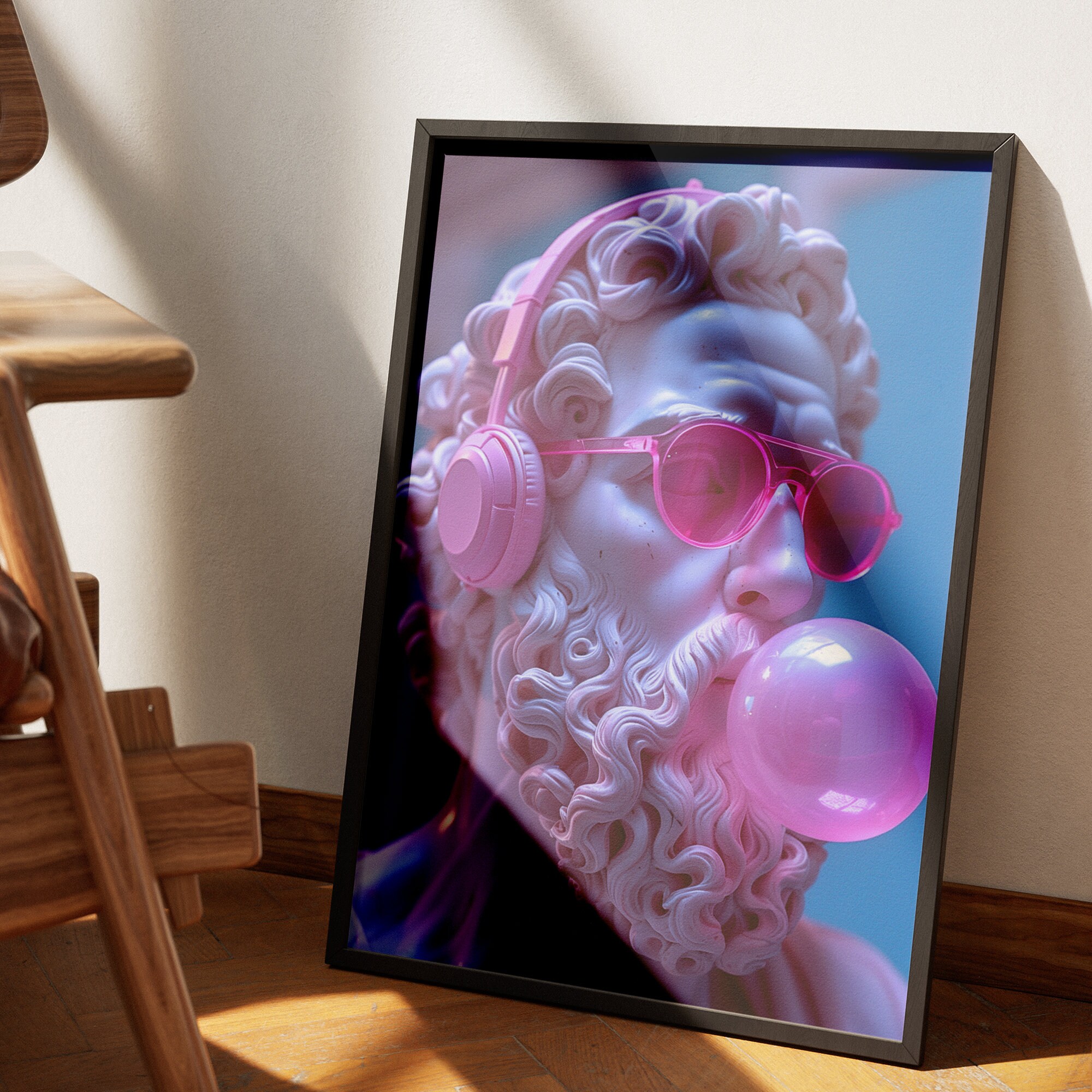 David Statue, Bubble Gum Art, Pink Eclectic Altered Art Print ...