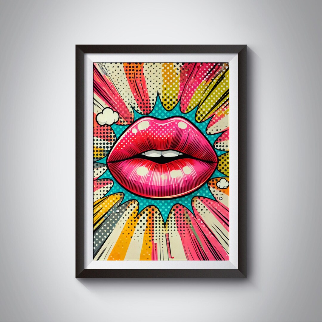 Pop Art Lips Print, Lips Art Print Download | Eclectic Wall Art, Funny ...