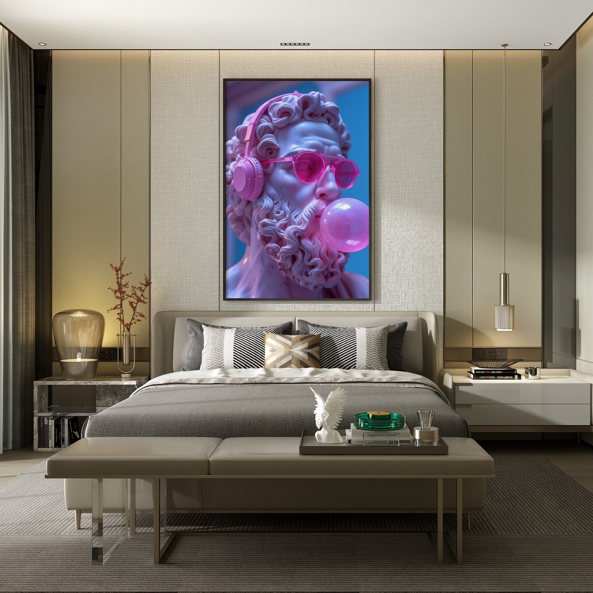 David Statue, Bubble Gum Art, Pink Eclectic Altered Art Print ...