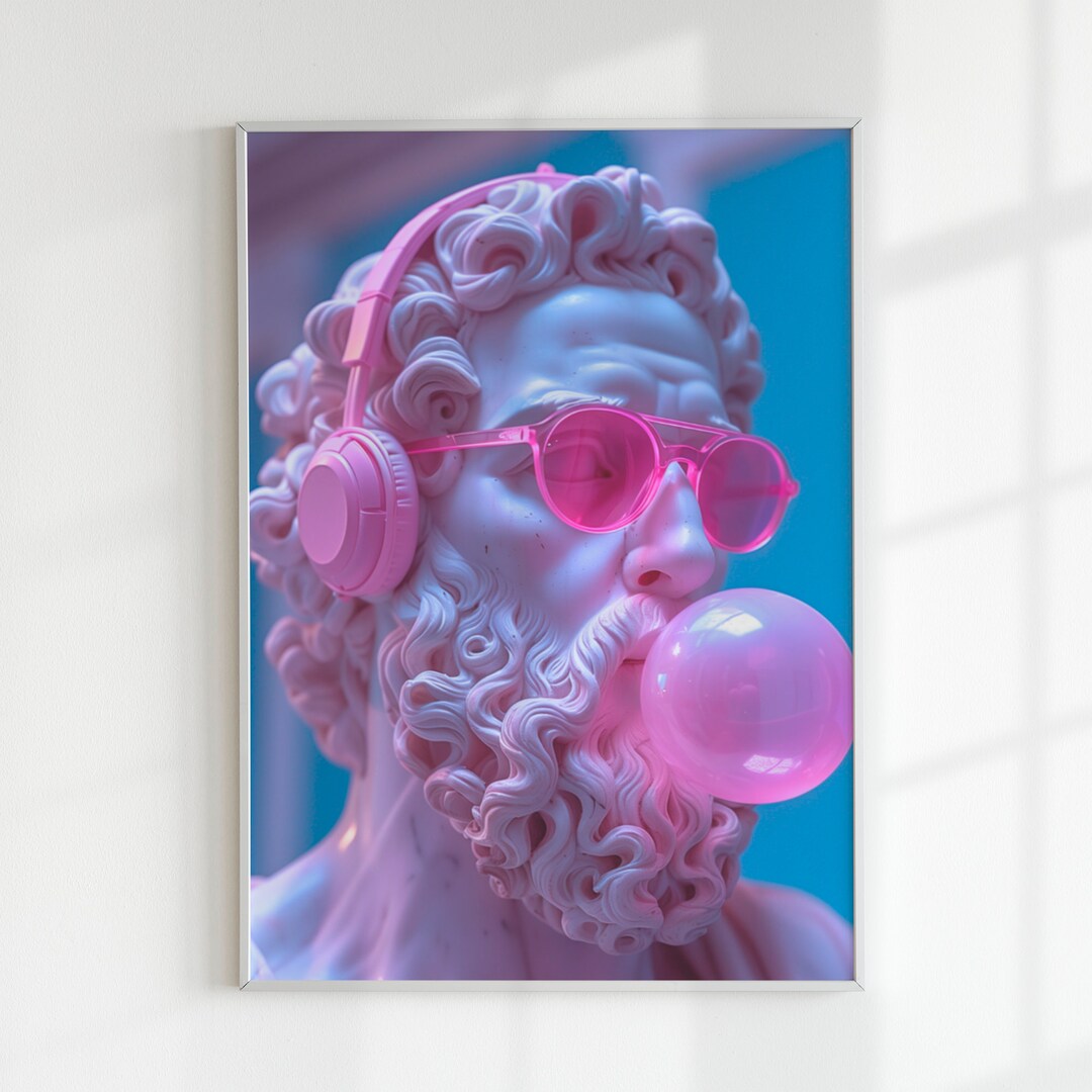 David Statue, Bubble Gum Art, Pink Eclectic Altered Art Print ...
