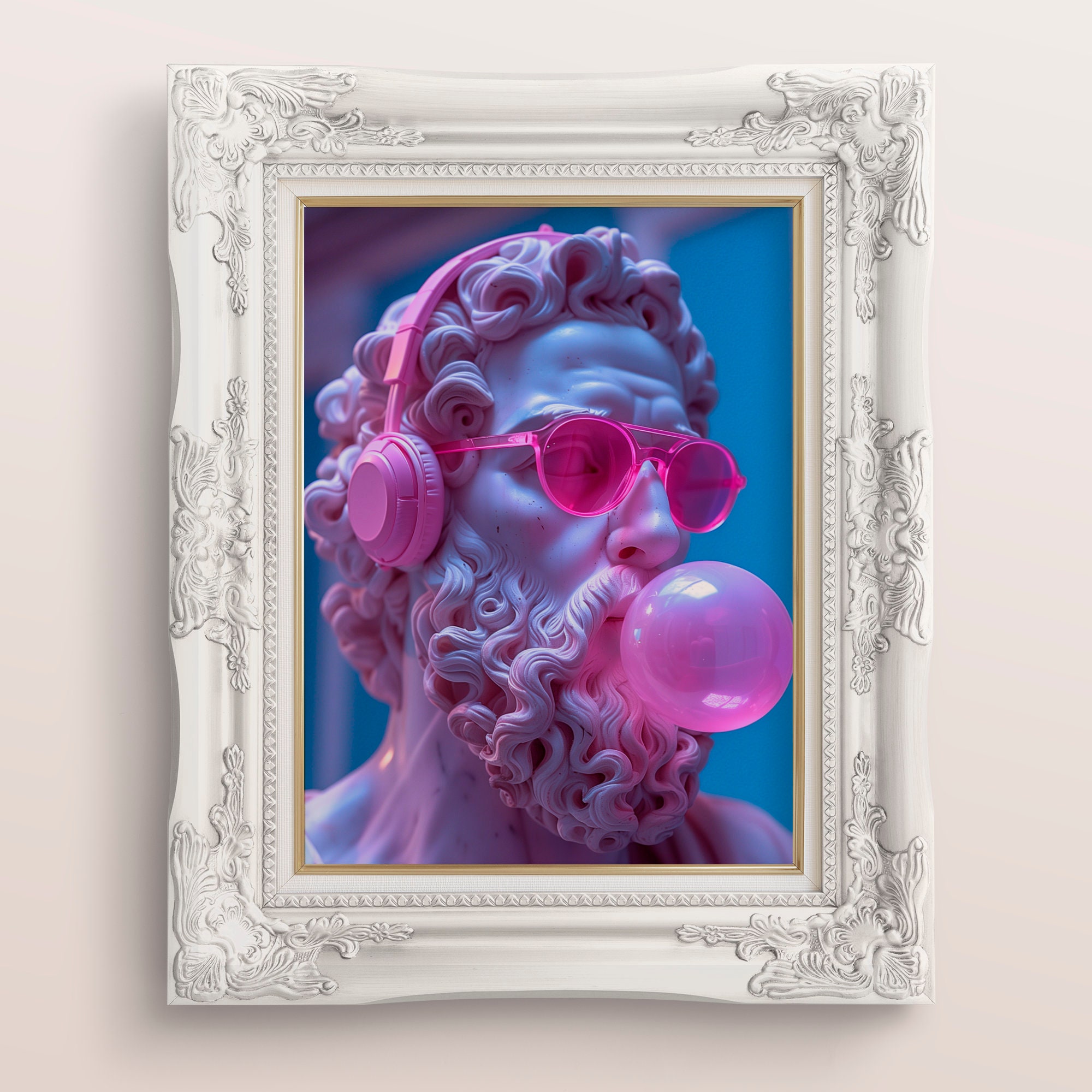 David Statue, Bubble Gum Art, Pink Eclectic Altered Art Print ...