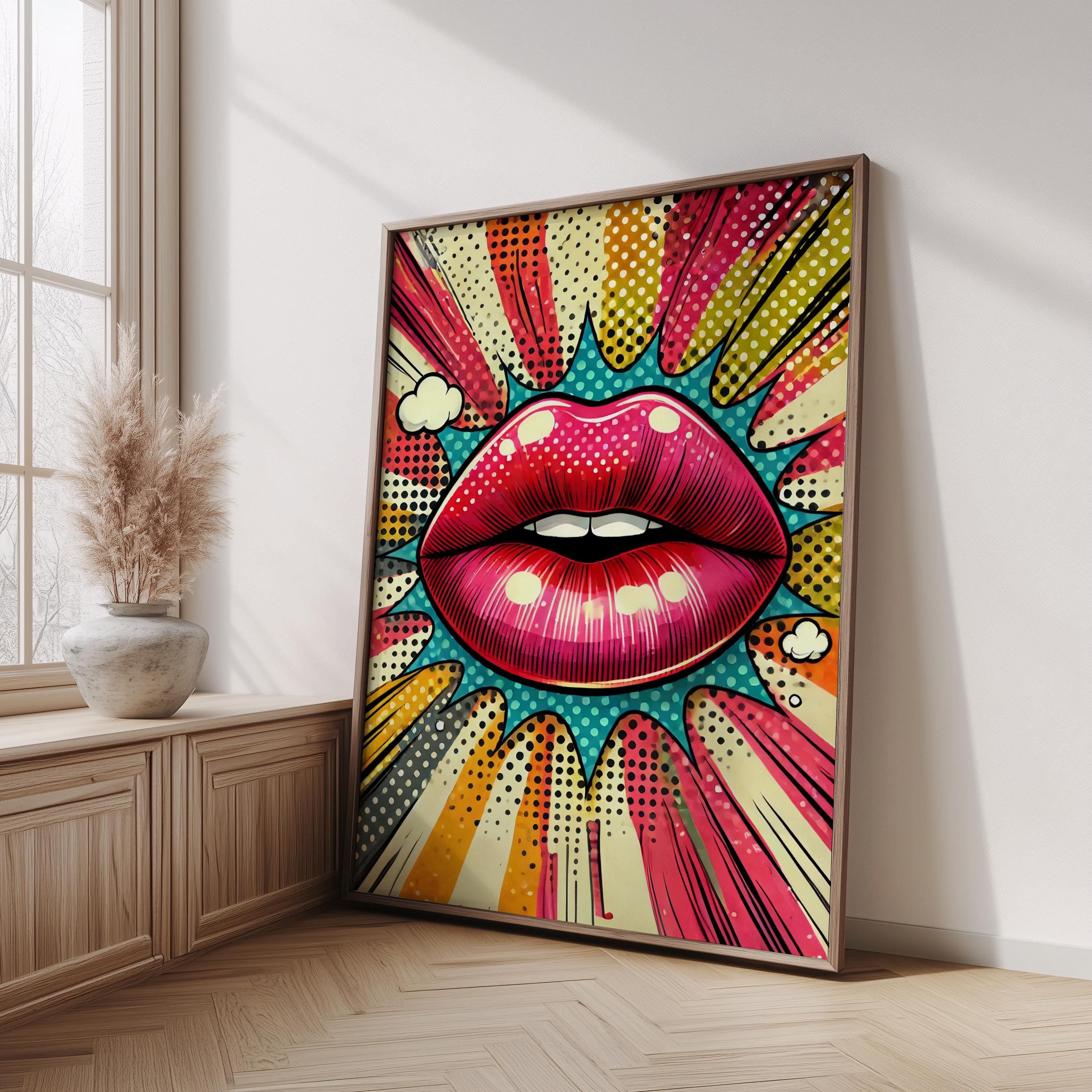 Pop Art Lips Print, Lips Art Print Download | Eclectic Wall Art, Funny ...