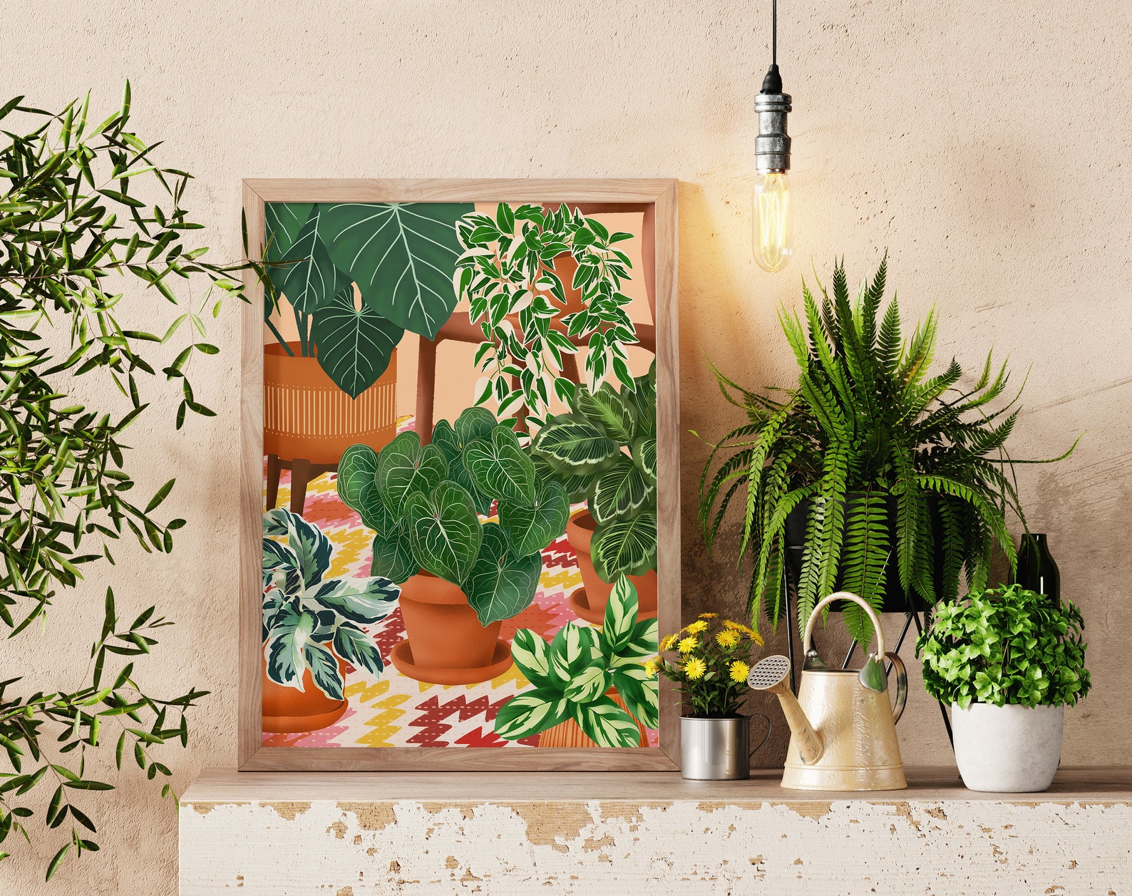 Colourful House Plants Wall Art, Indoor Jungle Illustration, Nature ...