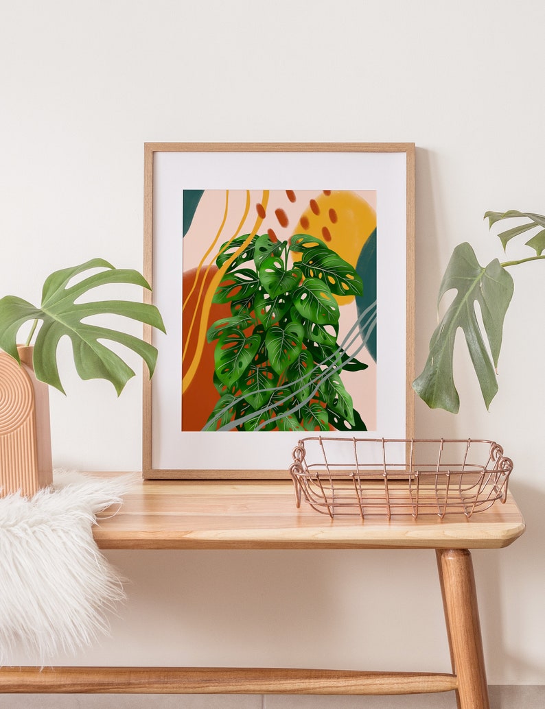 Monstera Adansonii Illustration, Abstract Plant Art, Modern Botanical ...