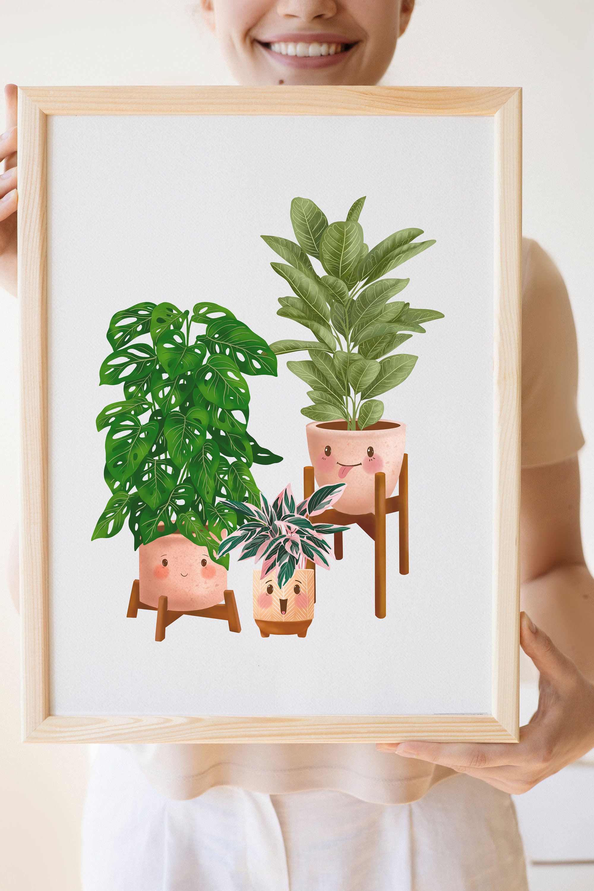 Cute Plant Friends Art Print Happy Face Plants Happy Plants - Etsy