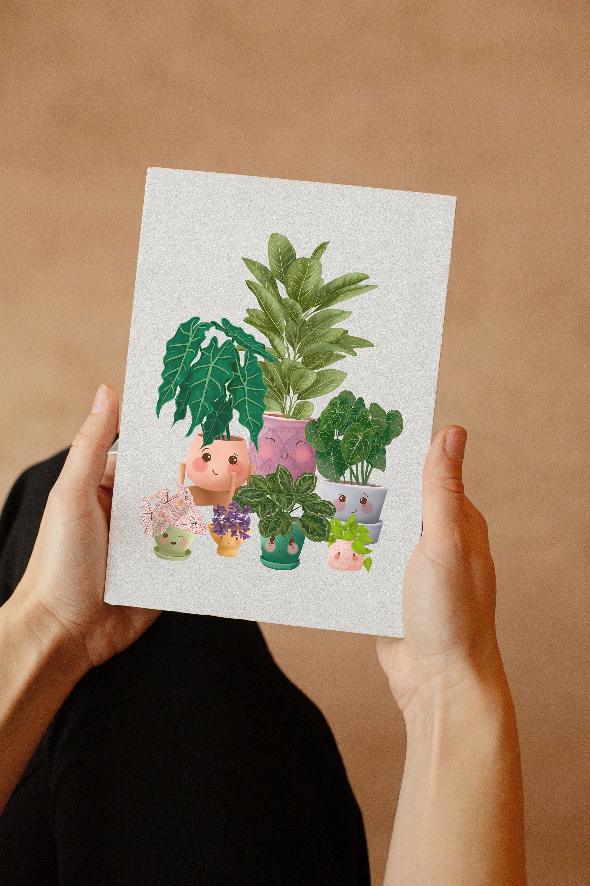 Cute Plant Friends Art Print, Happy Face Plants, Happy Plants Club ...
