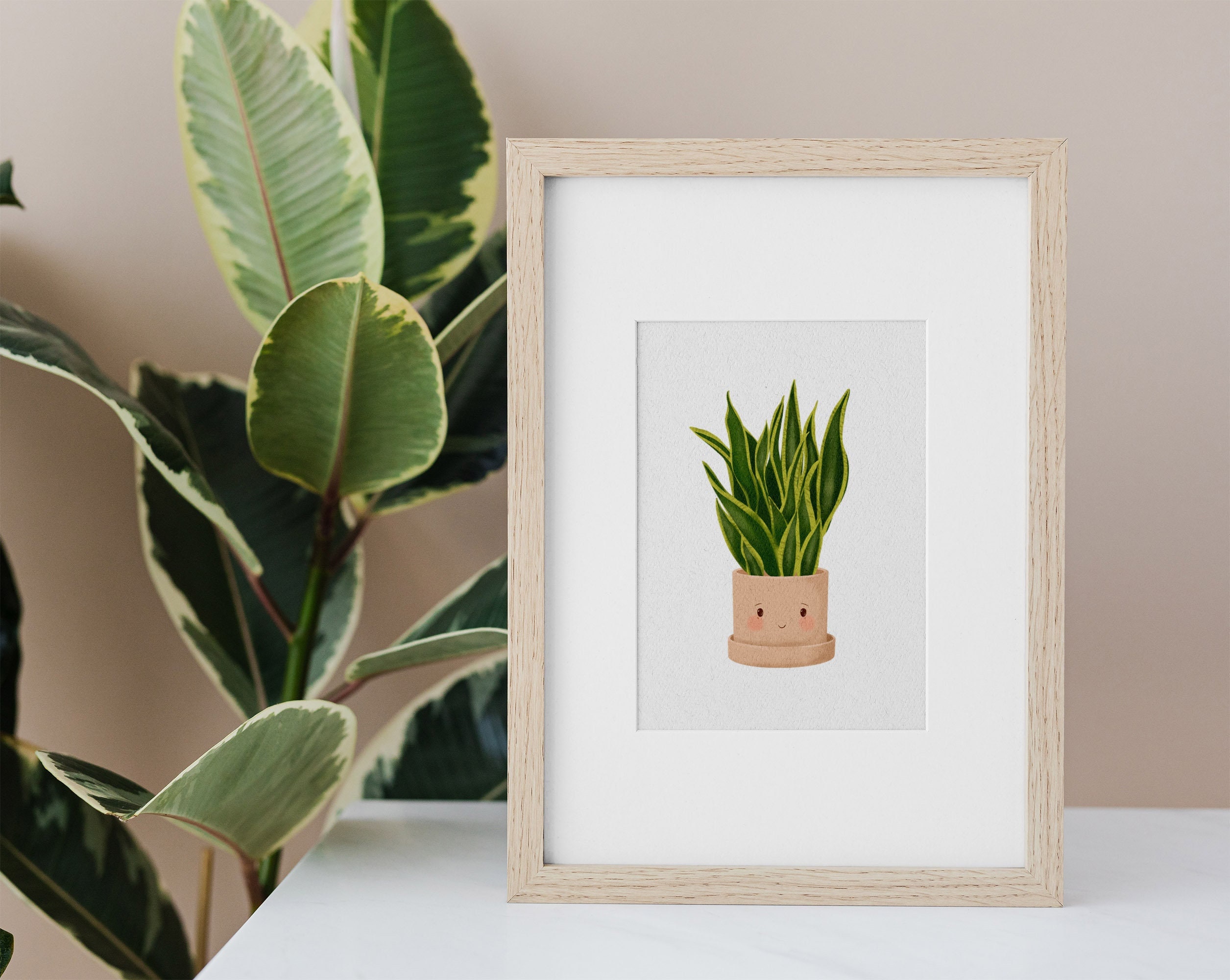 Cute Snake Plant Art Print Happy Plants Club Illustration - Etsy