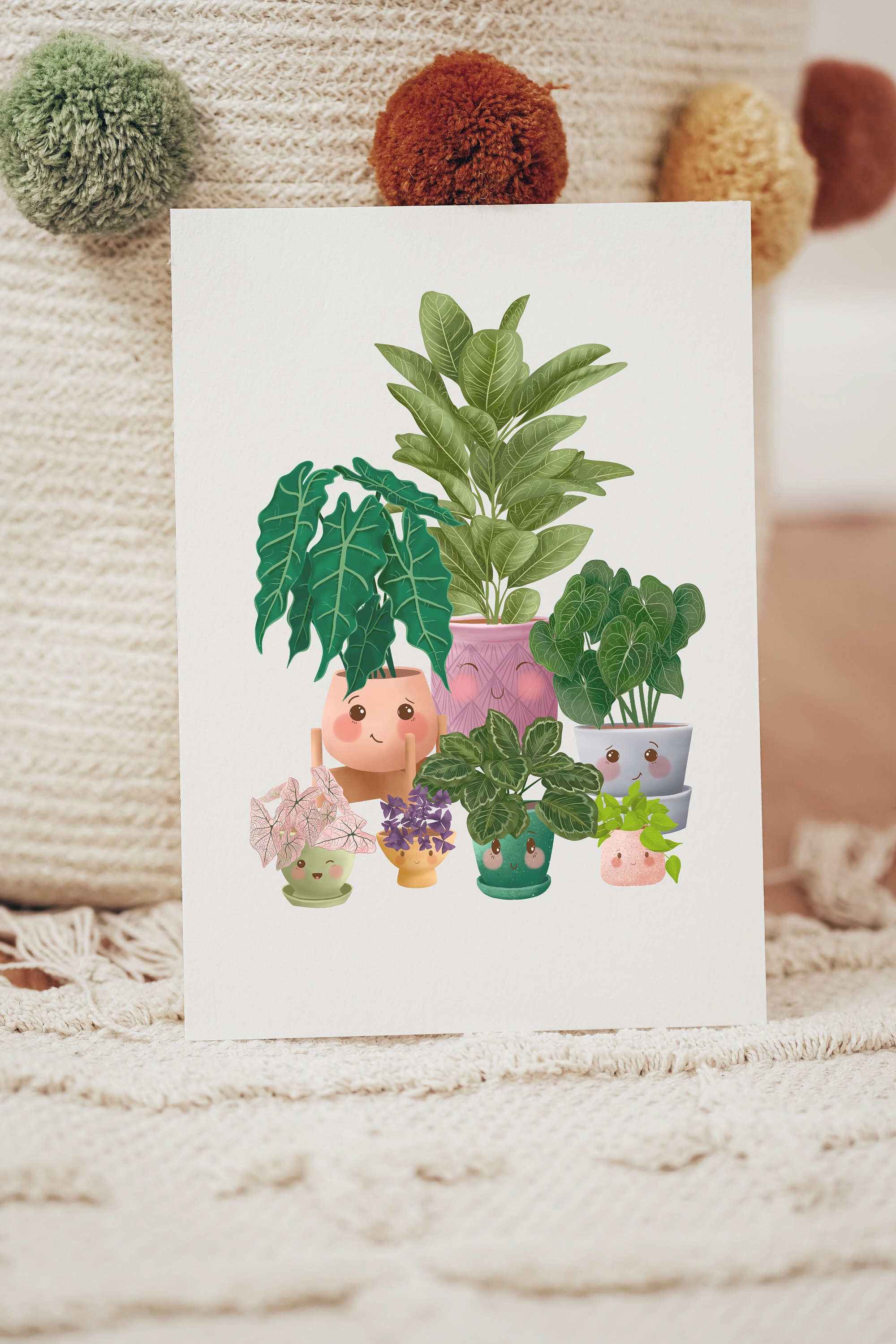 Cute Plant Friends Art Print Happy Face Plants Happy Plants - Etsy