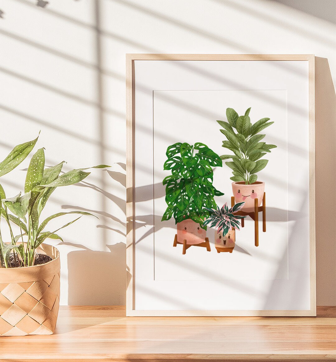 Cute Plant Friends Art Print, Happy Face Plants, Happy Plants Club ...