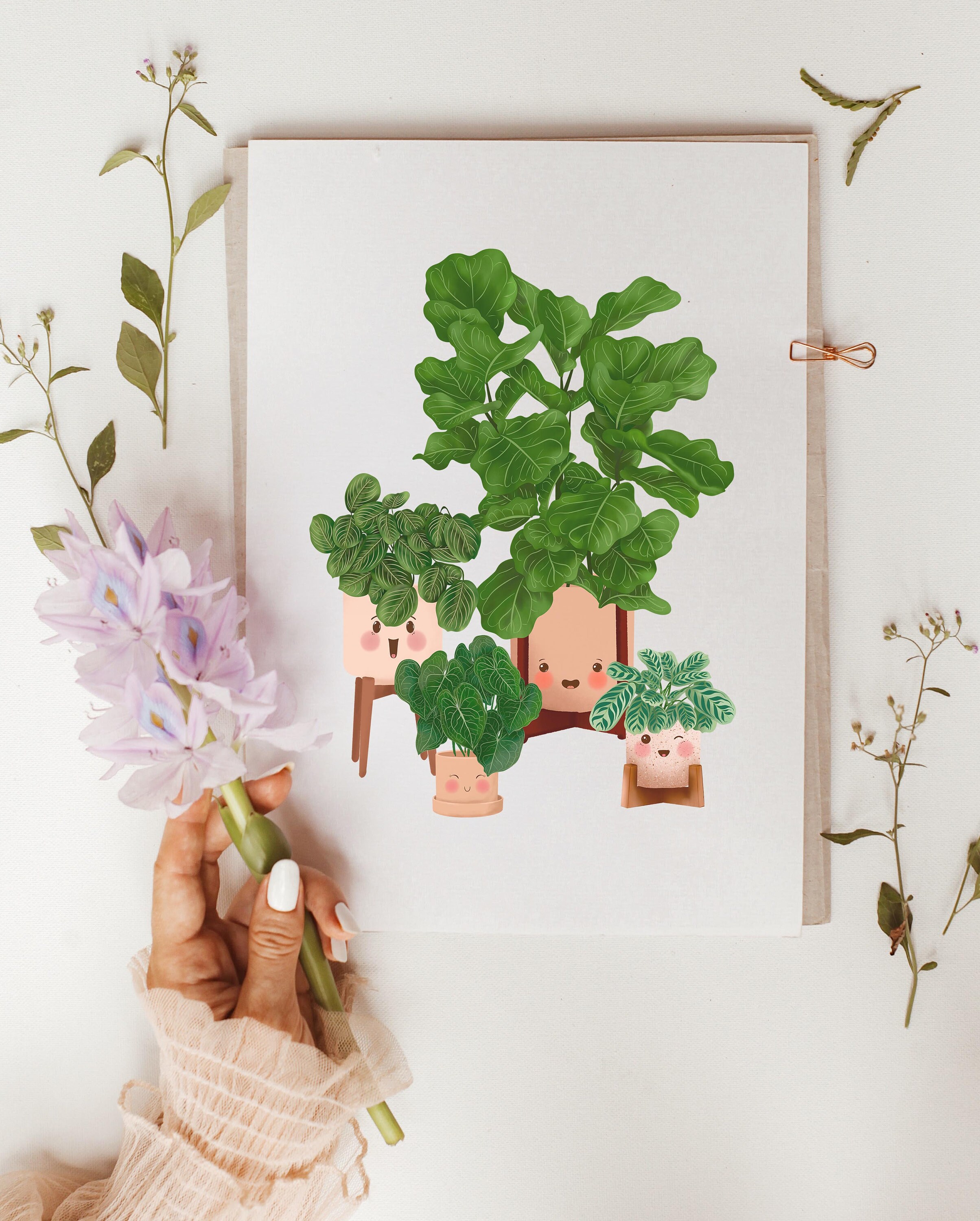 Cute Plants Art Print, Happy Plants Club Illustration No 10, Botanical ...