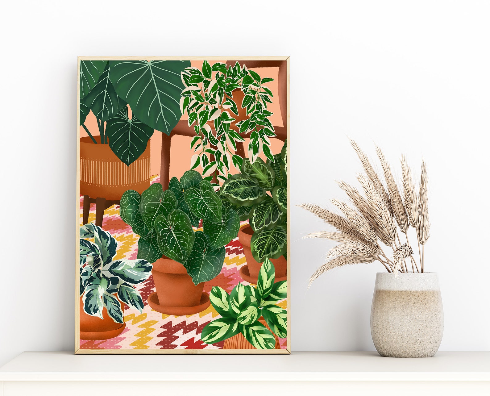 Colourful House Plants Wall Art, Indoor Jungle Illustration, Nature ...