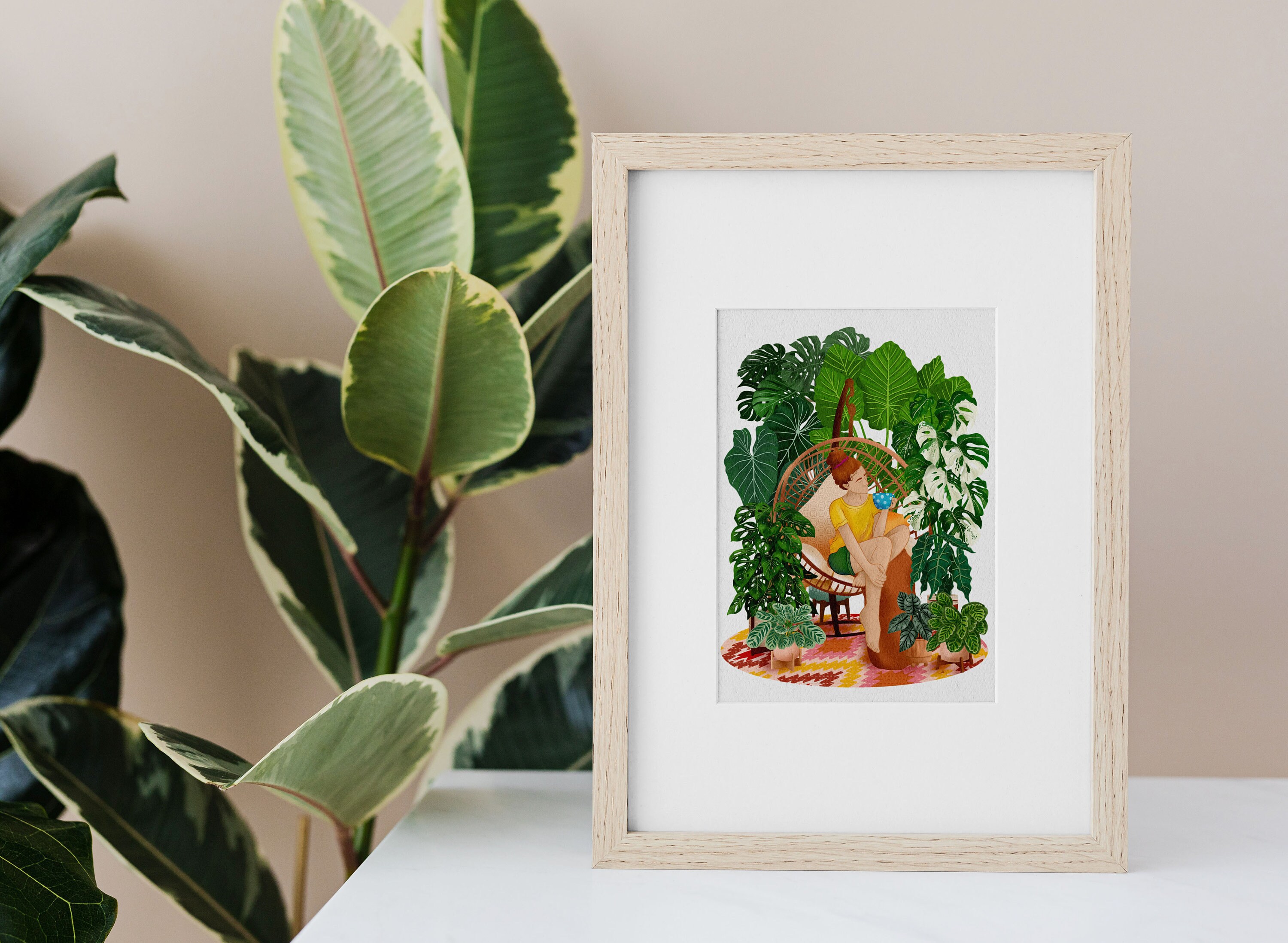 Coffee Break in Plant Room Illustration, Plant Lady Art Print ...