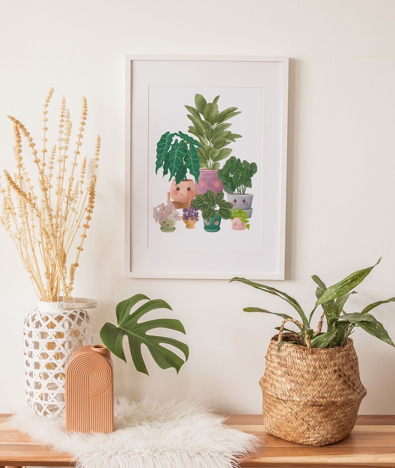 Cute Plant Friends Art Print, Happy Face Plants, Happy Plants Club ...