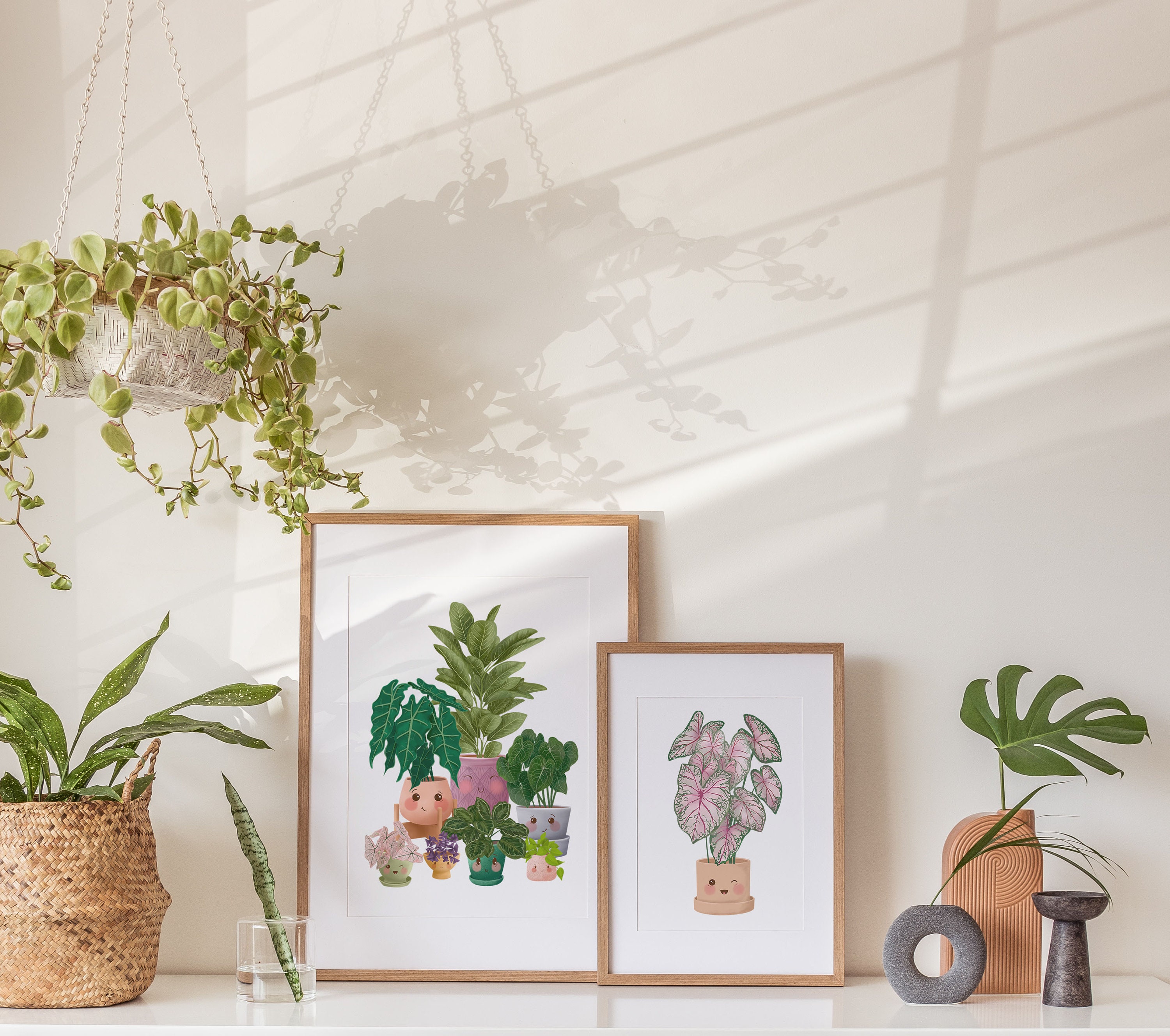 Cute Plant Friends Art Print Happy Face Plants Happy Plants - Etsy