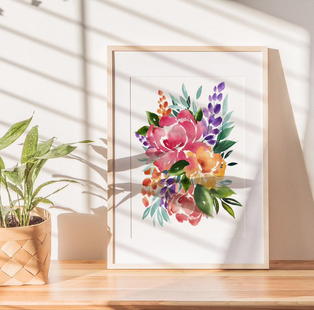 Abstract Floral Bouquet Prints, Watercolour Flowers Illustration ...