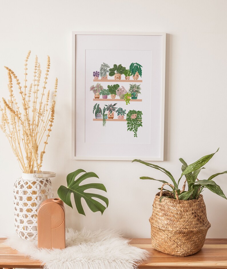 Happy Plants Club Illustration Plants on A Shelf Cute - Etsy