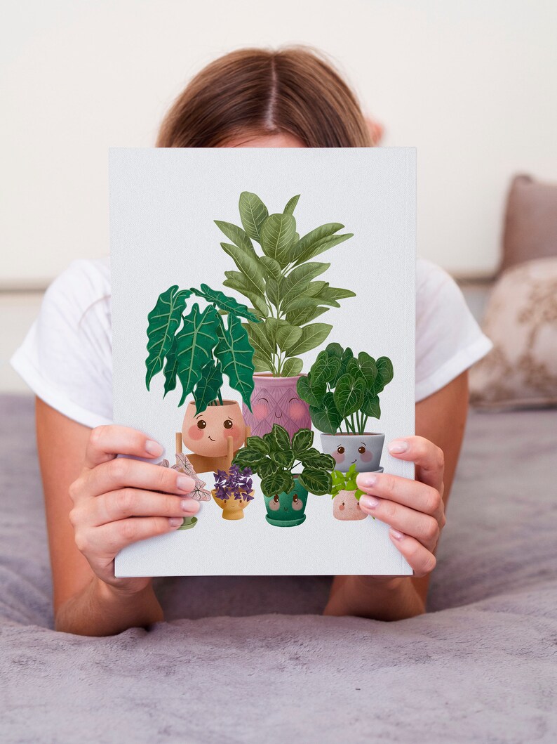 Cute Plant Friends Art Print Happy Face Plants Happy Plants - Etsy