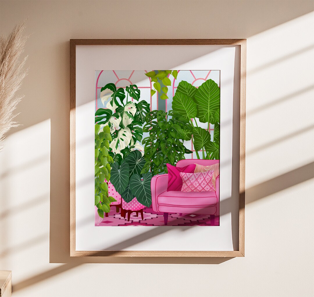 Pink Greenhouse Art Print, Plant Room Illustration, Nature Inspired Art ...