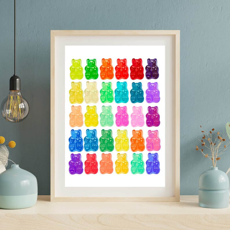 Rainbow Gummy Bears Art Print, Rainbow Art, Multi Gummy Bears ...