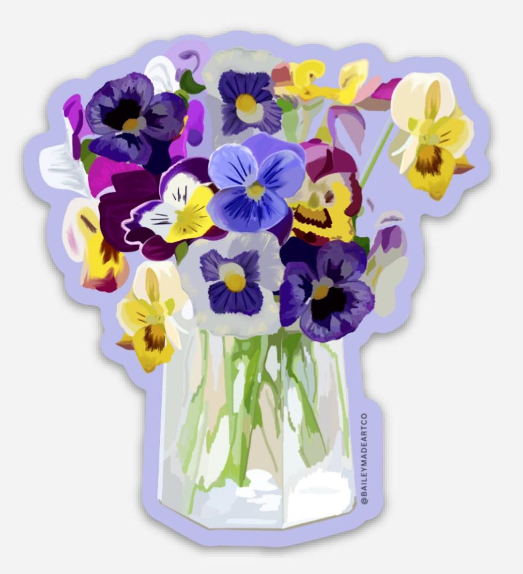 Charming Pansy Bouquet Vinyl Sticker | Vibrant Purples, Yellows, and ...
