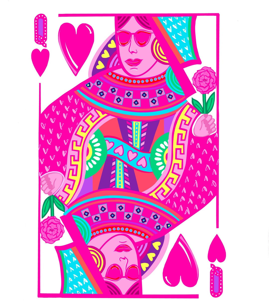 Pink Queen of Hearts Sticker, Playing Card Sticker, Colorful Heart ...