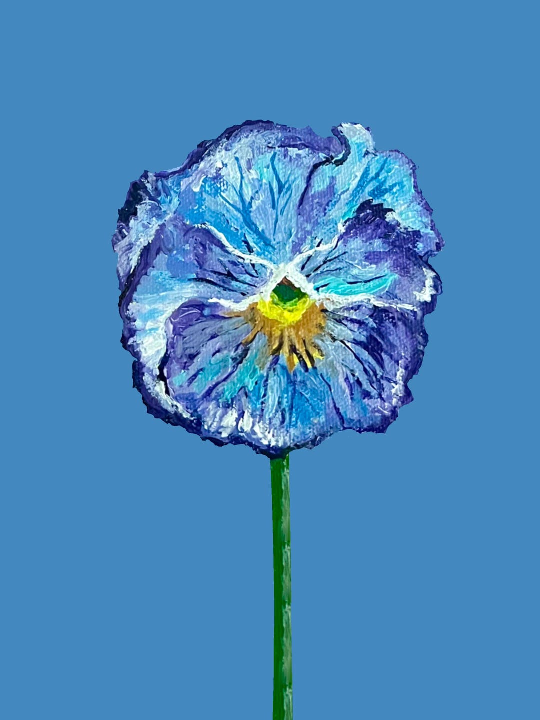 Blue Ruffled Pansie Flower Art Print, Blue Backdrop, Single Stem Flower ...