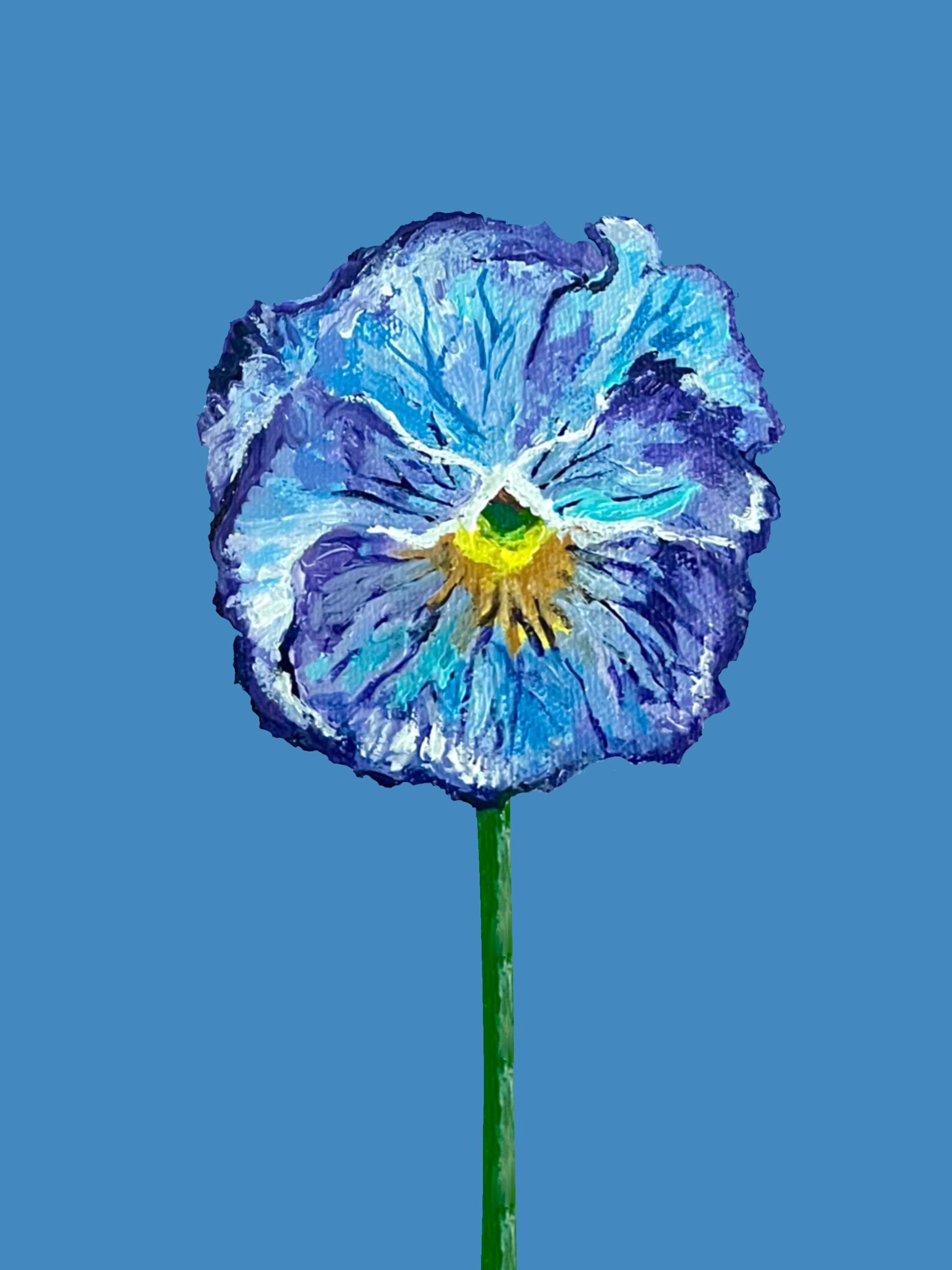 Blue Ruffled Pansie Flower Art Print, Blue Backdrop, Single Stem Flower ...