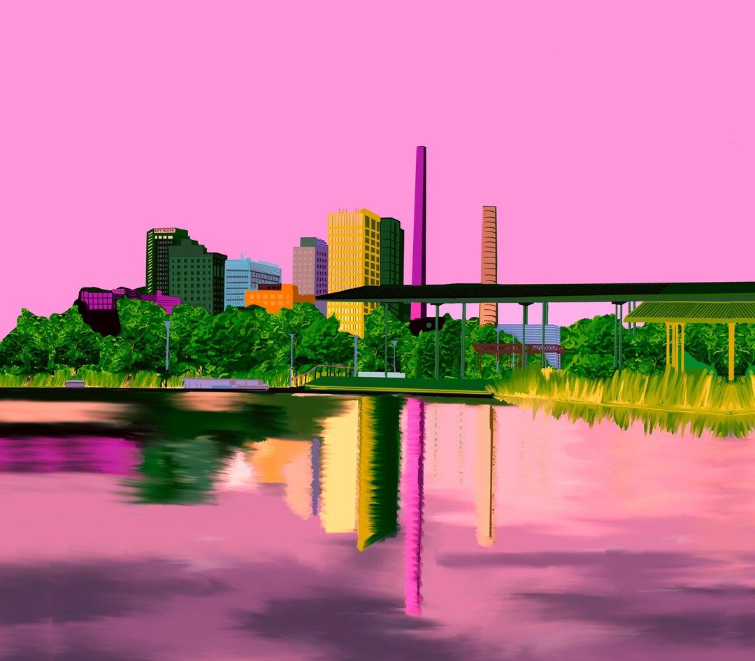 Pink Birmingham Railroad Park Skyline Art Print, Birmingham Skyline ...