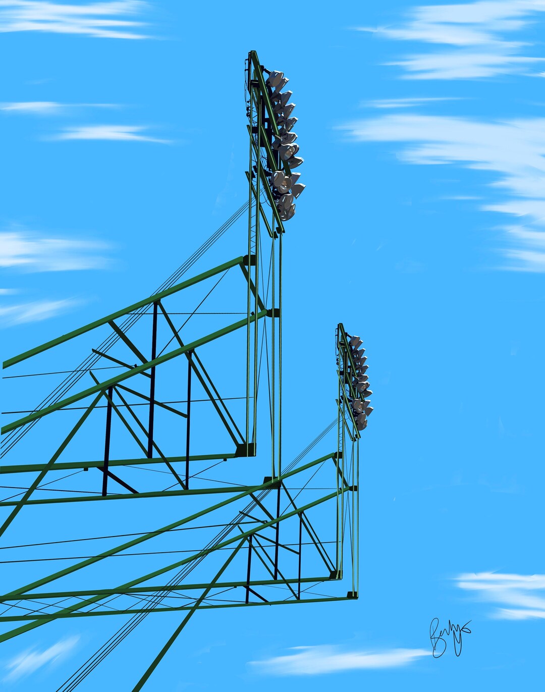 Rickwood Field Stadium Lights Art Print, Baseball Field, Historic ...