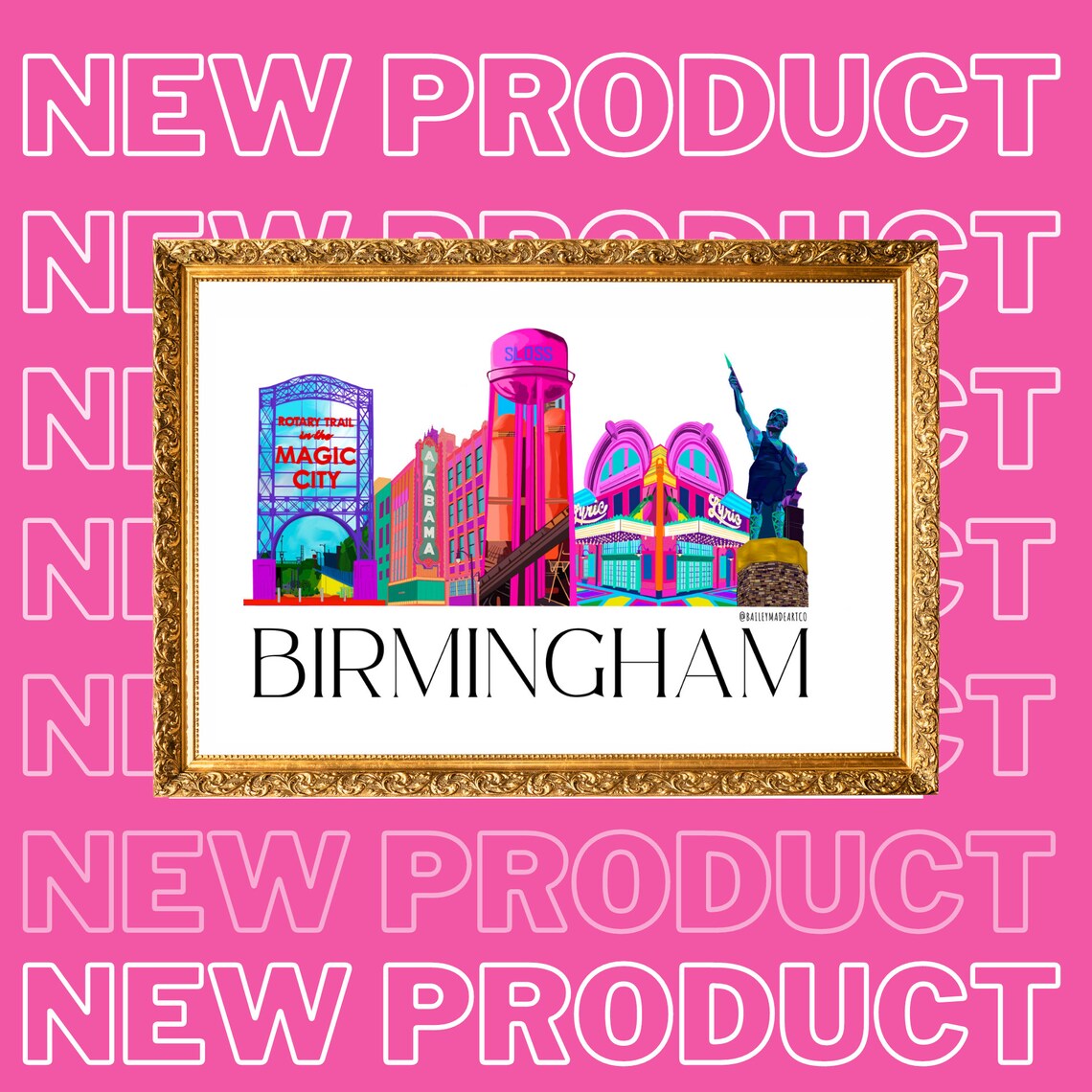 Birmingham Icons Print, Colorful Birmingham AL Art, Landmark Print ...