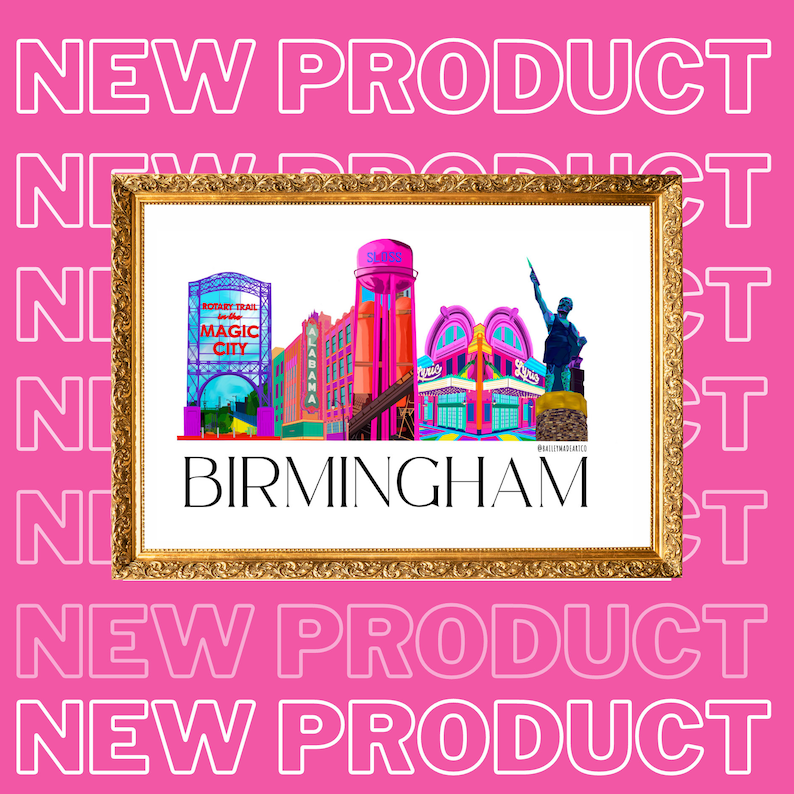 Birmingham Icons Print, Colorful Birmingham AL Art, Landmark Print ...