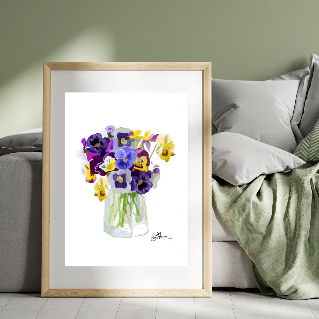 Pansie Bouquet, Pansy Flowers Painting, Colourful Flowers Wall Art ...