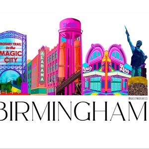 Birmingham Icons Print, Colorful Birmingham AL Art, Landmark Print ...