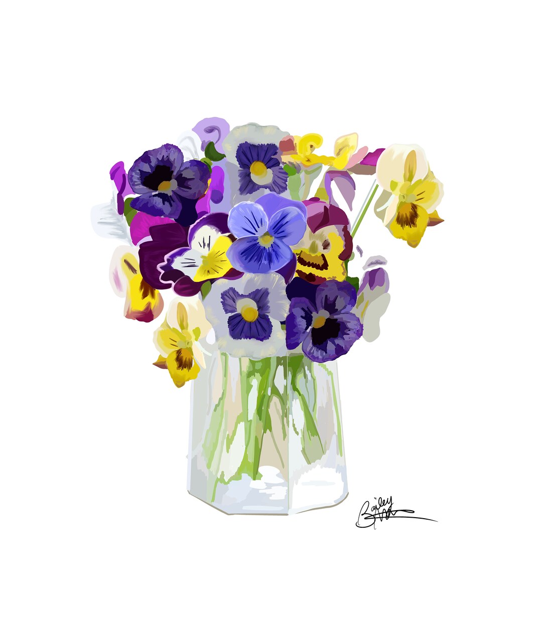 Pansie Bouquet, Pansy Flowers Painting, Colourful Flowers Wall Art ...