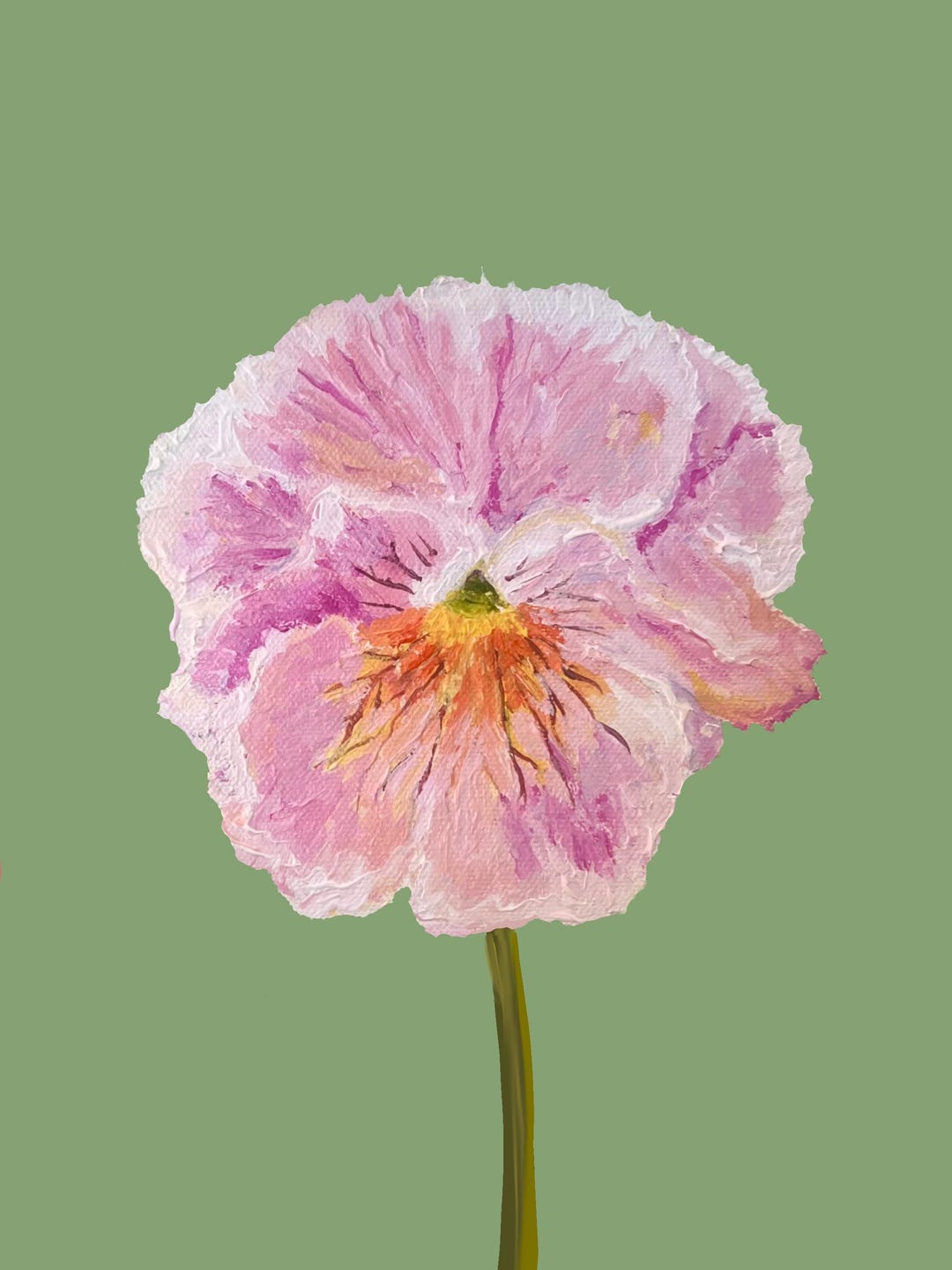 Pink Ruffled Pansie Flower Art Print, Green Backdrop, Single Stem ...