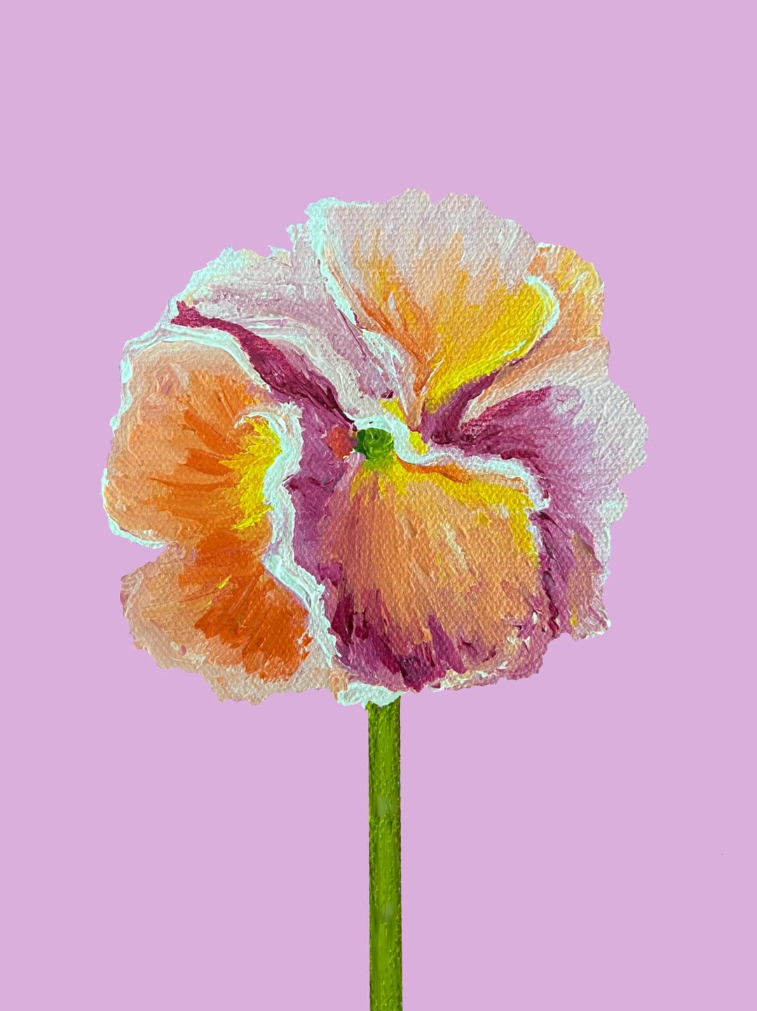 Pink and Orange Pansie Flower Art Print, Single Stem Flower Art, Pansie ...