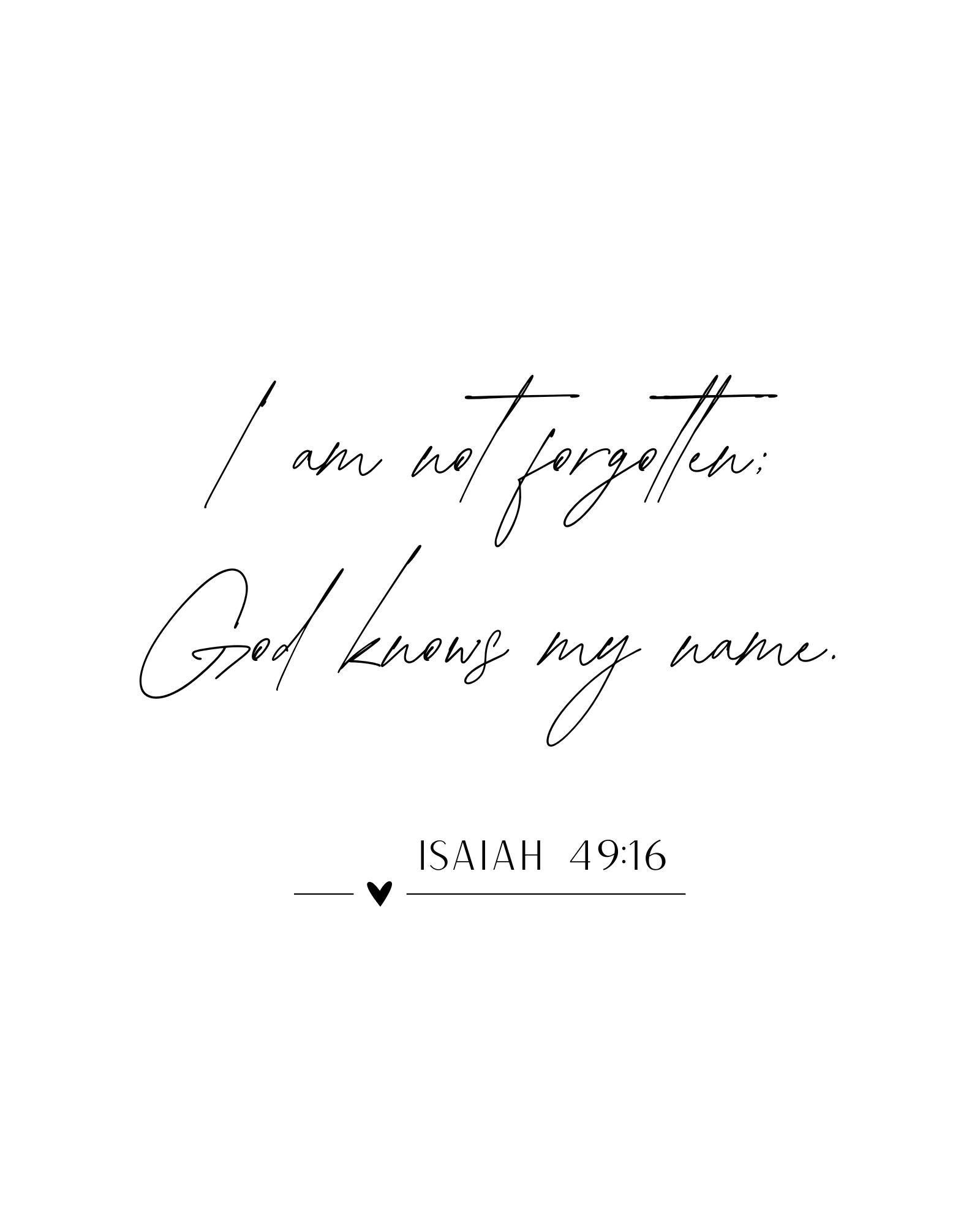 I Am Not Forgotten, God Knows My Name Scripture Wall Print, Isaiah 49: ...