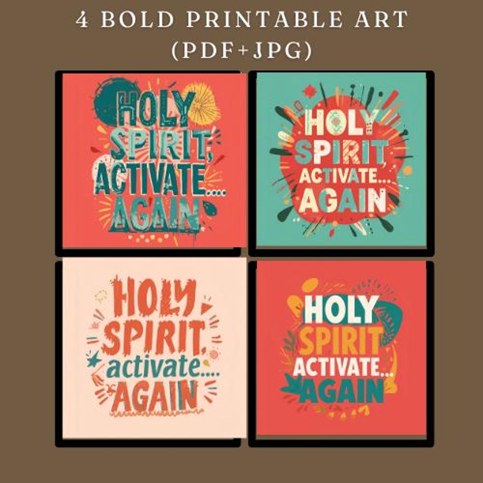 Holy Spirit Activate Again Printable Wall Art Set of 4, Funny Christian ...