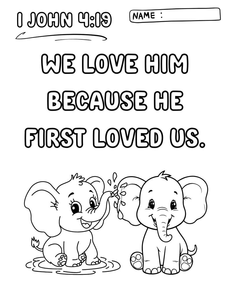 1 John 4:19, Kids Bible Verse, Bible Lesson Coloring Sheet, Kids ...