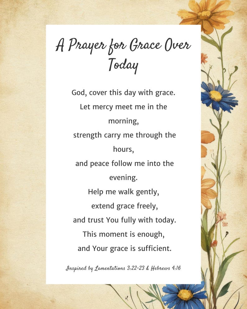 A Prayer for Grace Over Today Printable, Christian Wall Art, Daily ...