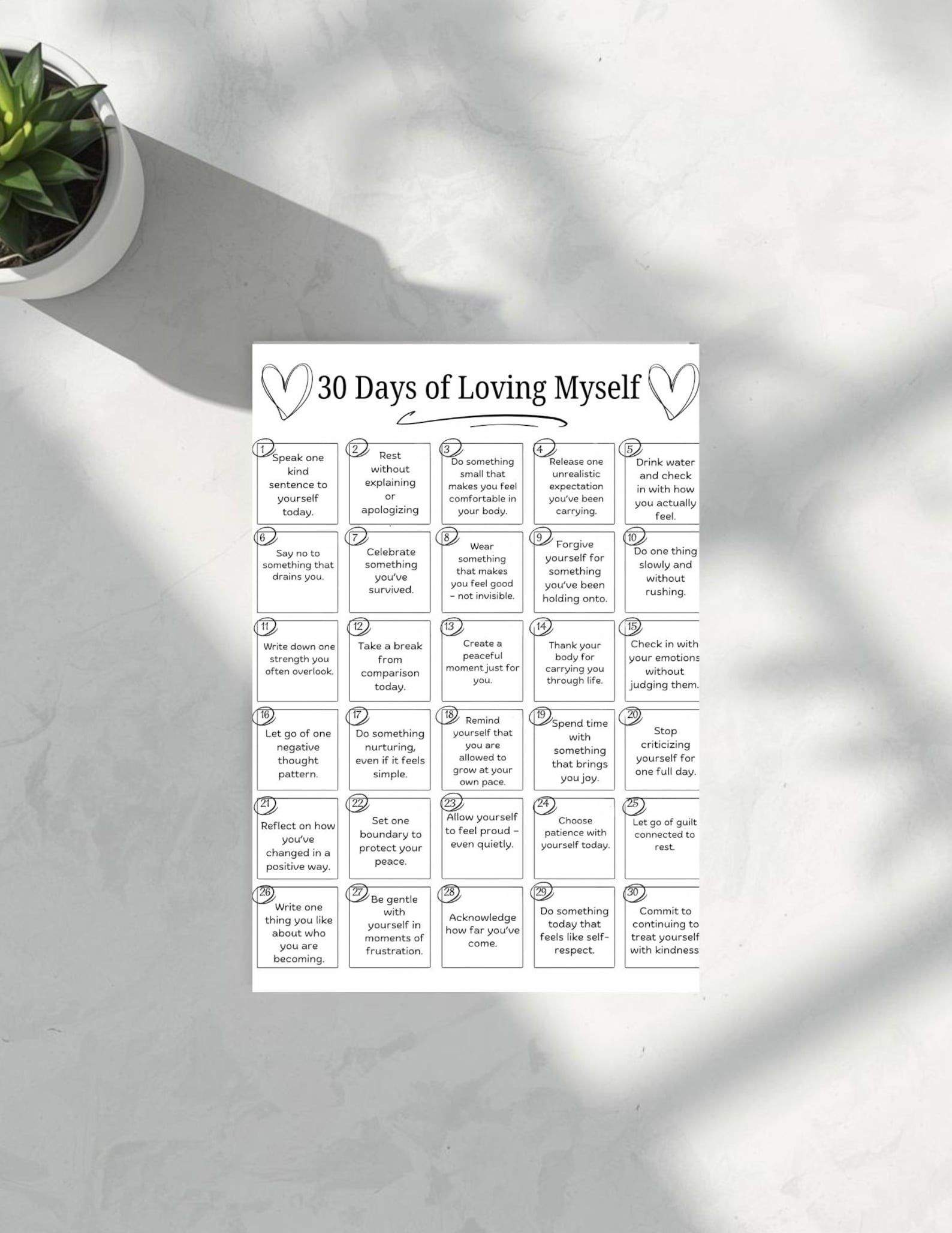 30 Days of Loving Myself, Self Love Challenge Printable, Daily ...