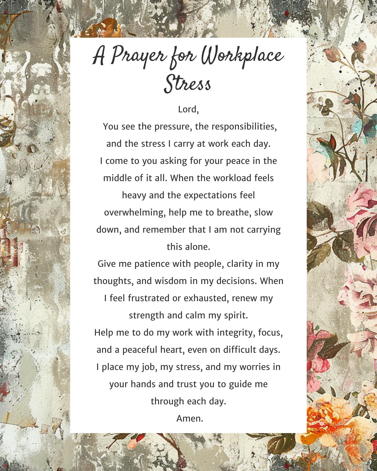 A Prayer for Workplace Stress Printable, Christian Wall Art, Faith ...