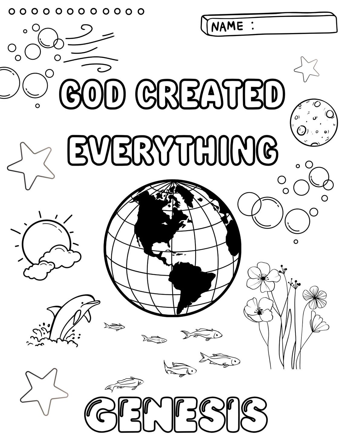 7 Coloring Pages of Gods Creation, Kids Bible Activity Pages, Kid's ...