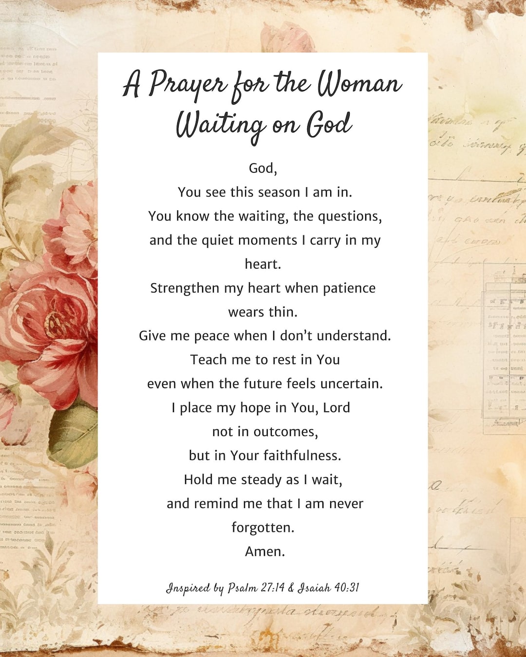 A Prayer for the Woman Waiting on God Printable, Christian Wall Art ...