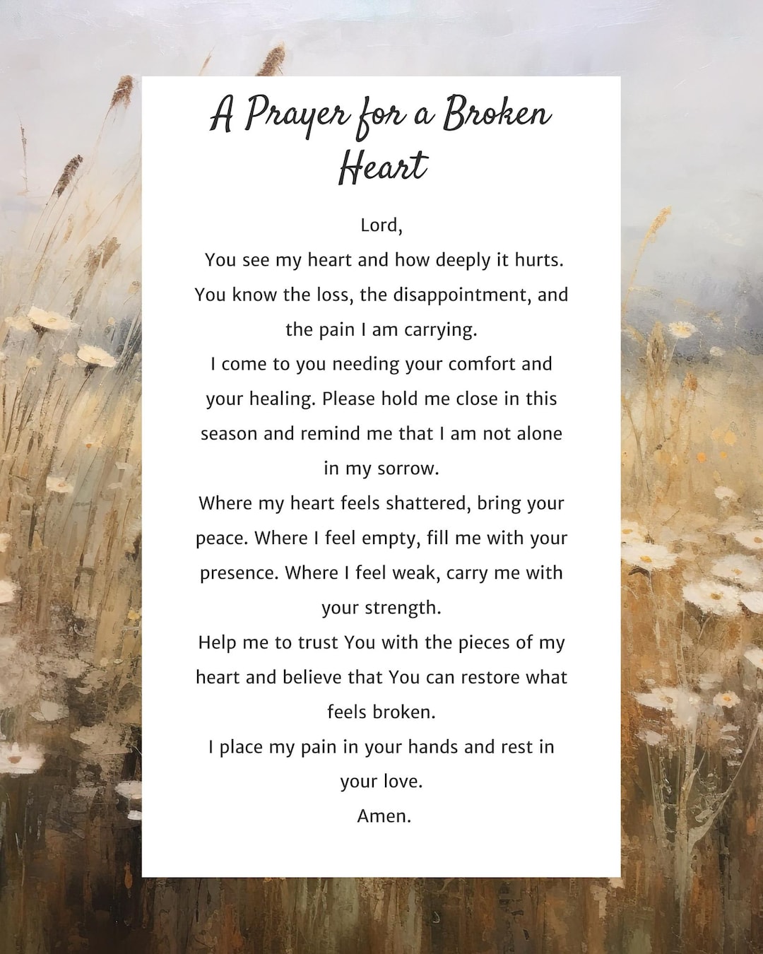 A Prayer for a Broken Heart Printable, Christian Wall Art, Faith Prayer ...